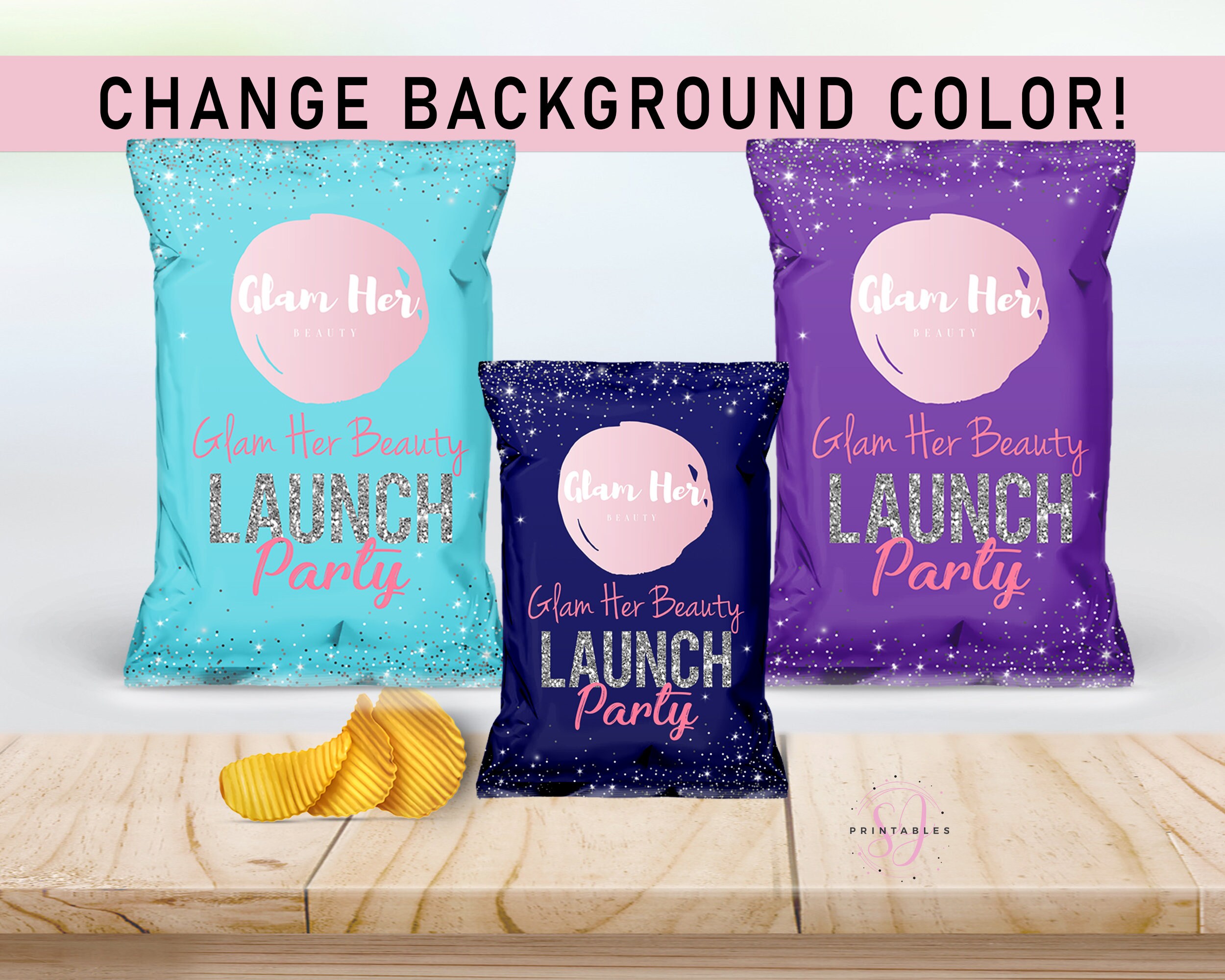Silver Glitter and ANY COLOR Business EDITABLE Chip Bag Wrapper ...