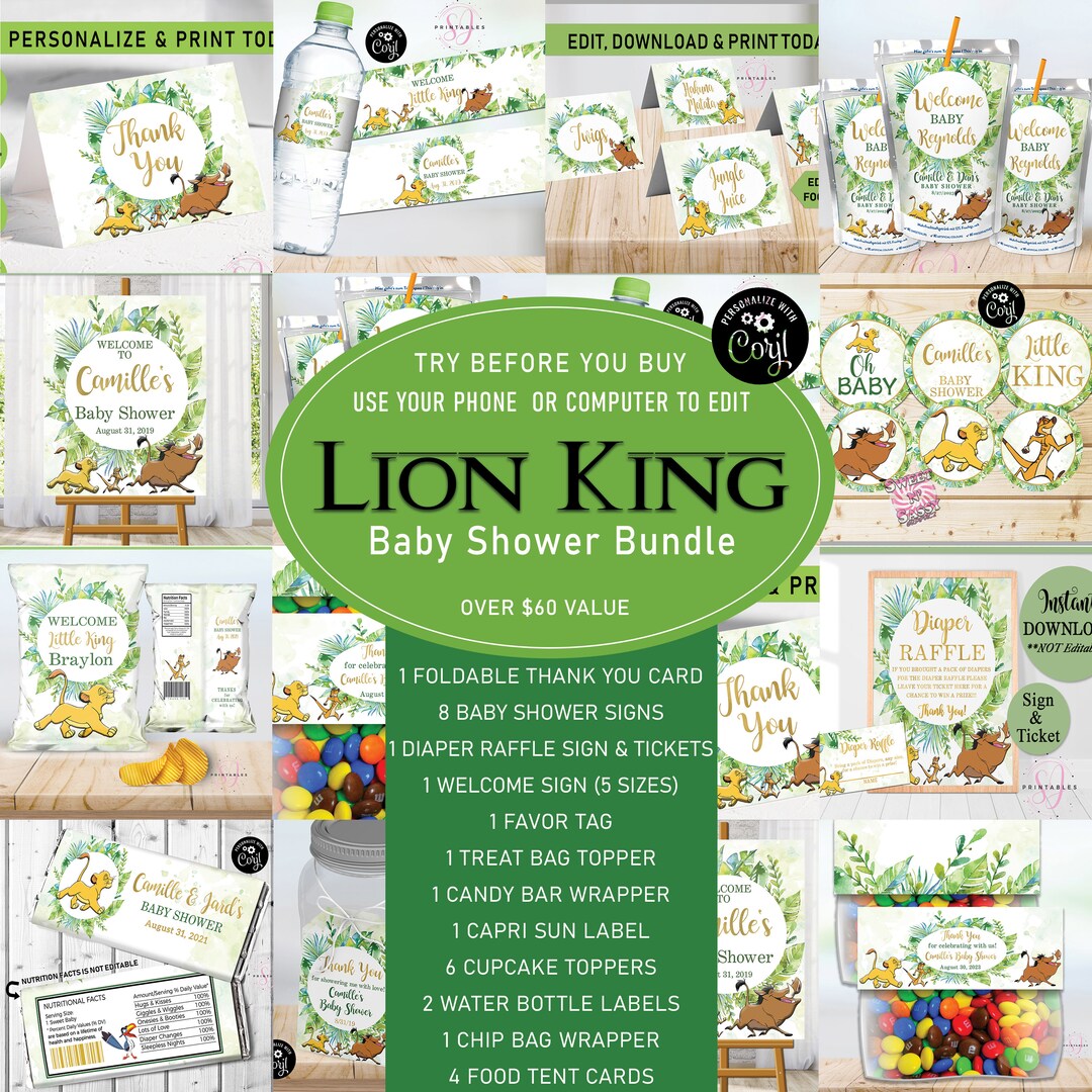 Lion King BABY SHOWER Bundle Package, Candy Wrapper, Cupcake Toppers ...