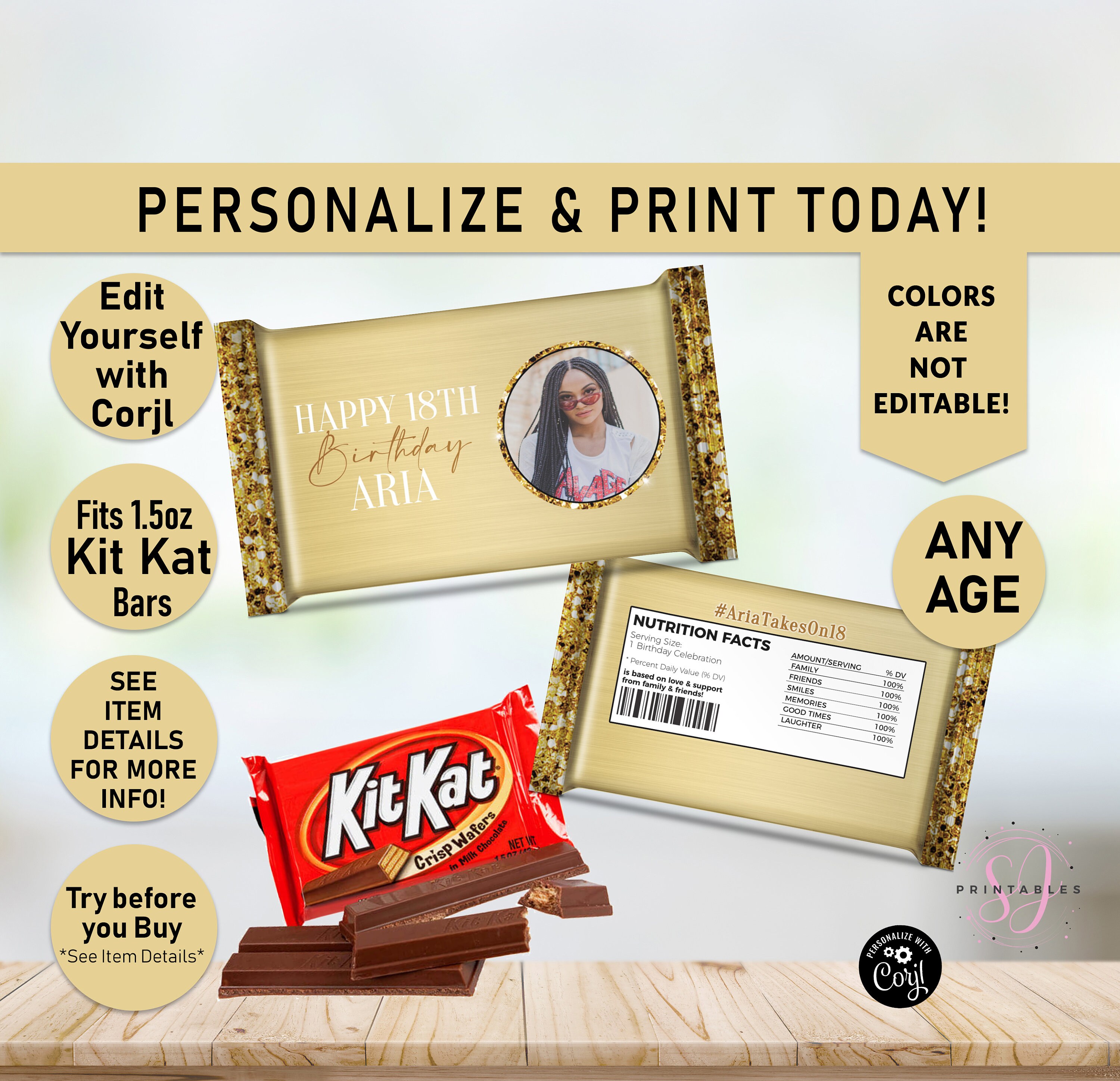 Kit Kat Candy Bar Wrappers Gold on Gold Glitter ANY AGE Kit - Etsy