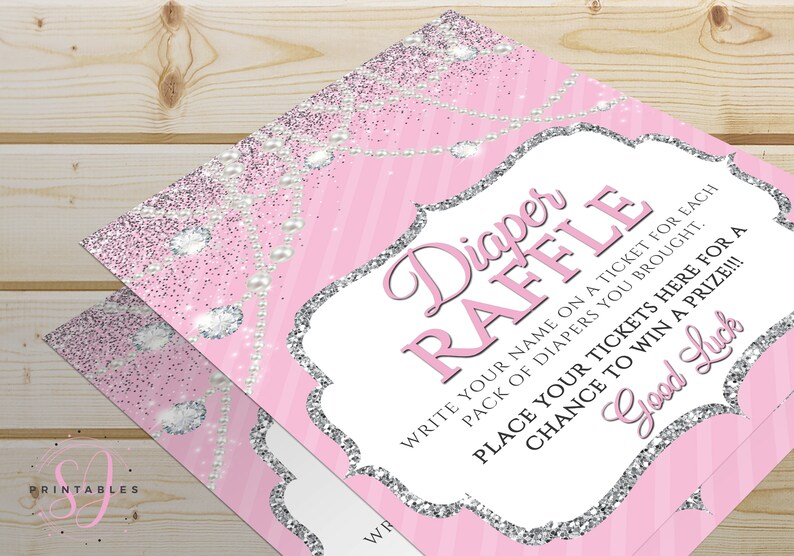 Glitter & Pearls Pink Diaper Raffle Sign, Diaper Raffle Game, Baby ...