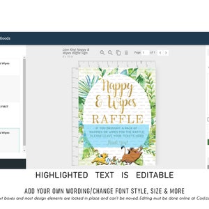 Lion King Baby Shower NAPPY and WIPES RAFFLE Sign and Ticket, Lion King ...