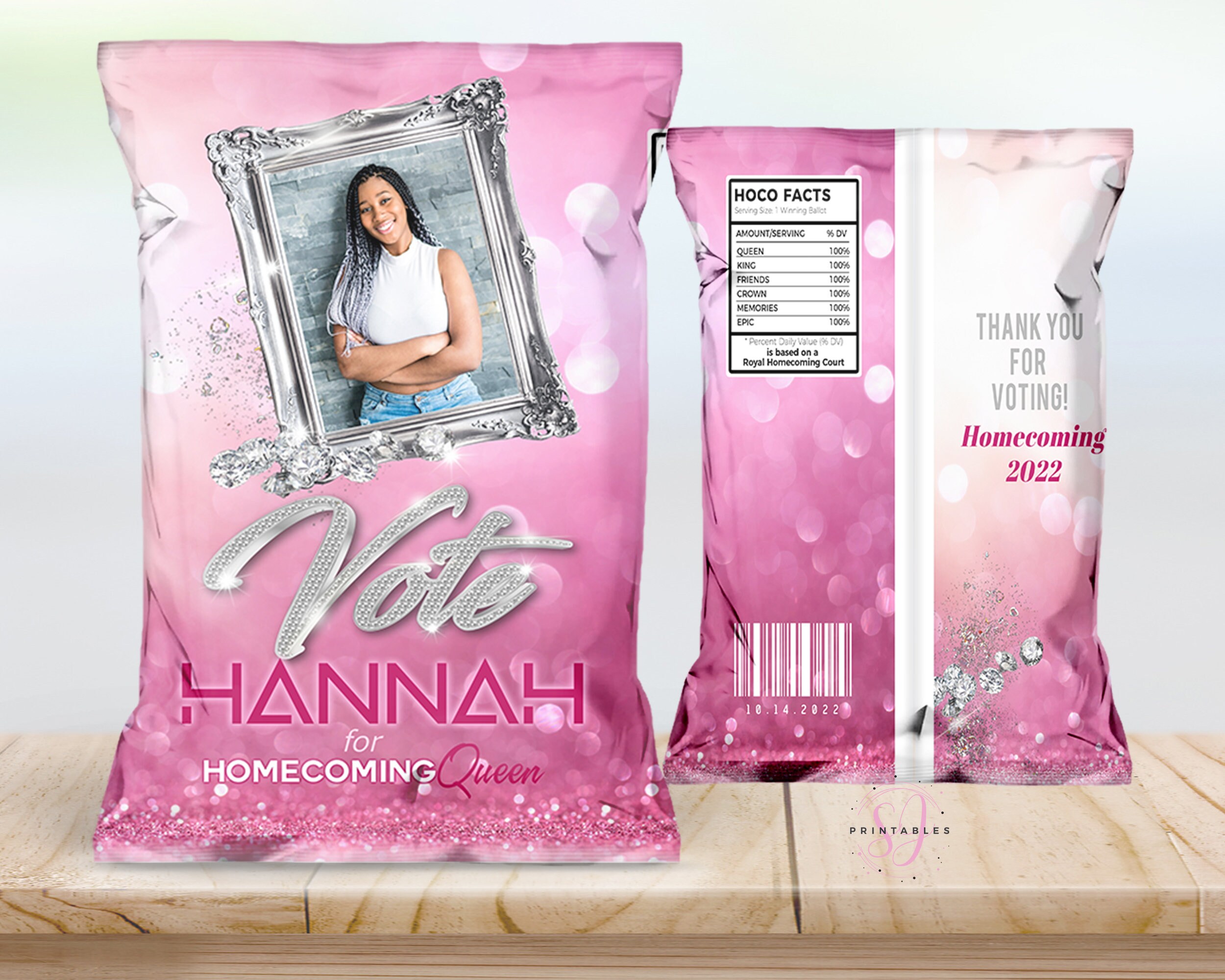 Homecoming Pink Sparkle and Silver, Chip Bag Wrapper, Homecoming Favor ...