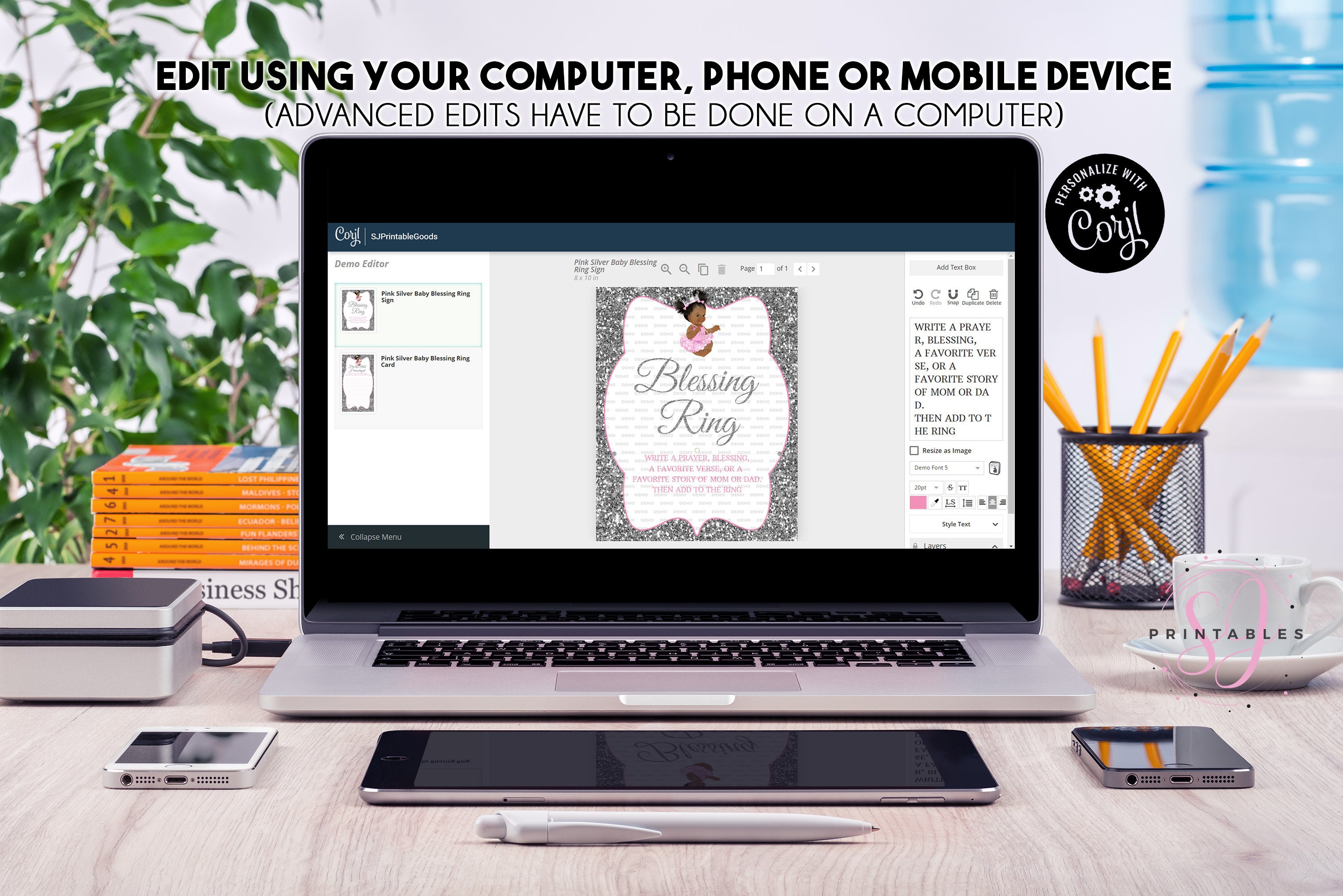 Pink & Silver Princess Blessing Ring Sign and Cards Blessing | Etsy