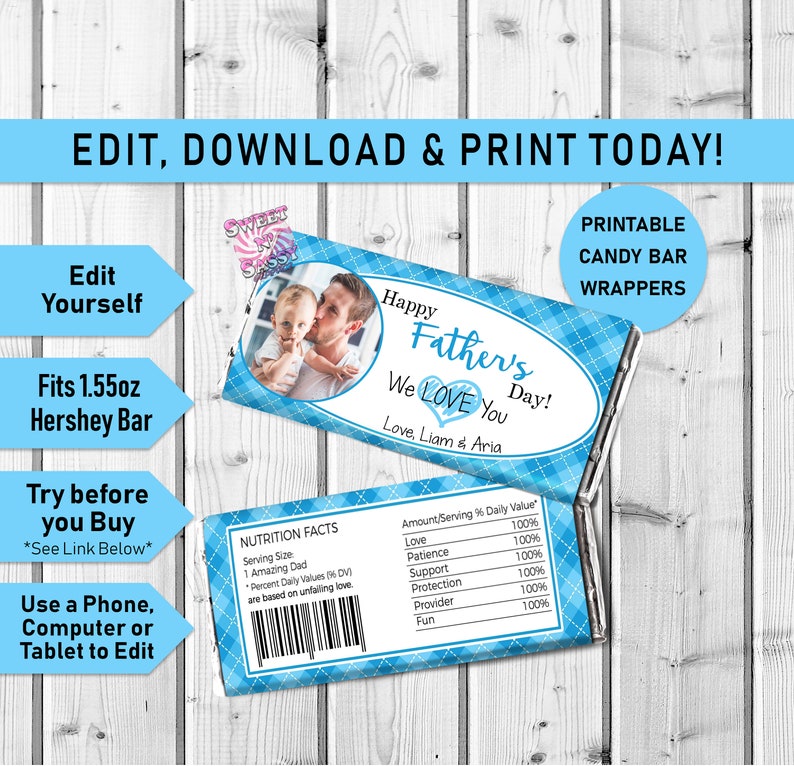Happy FATHER'S DAY Candy Bar Wrappers Printable EDITABLE - Etsy