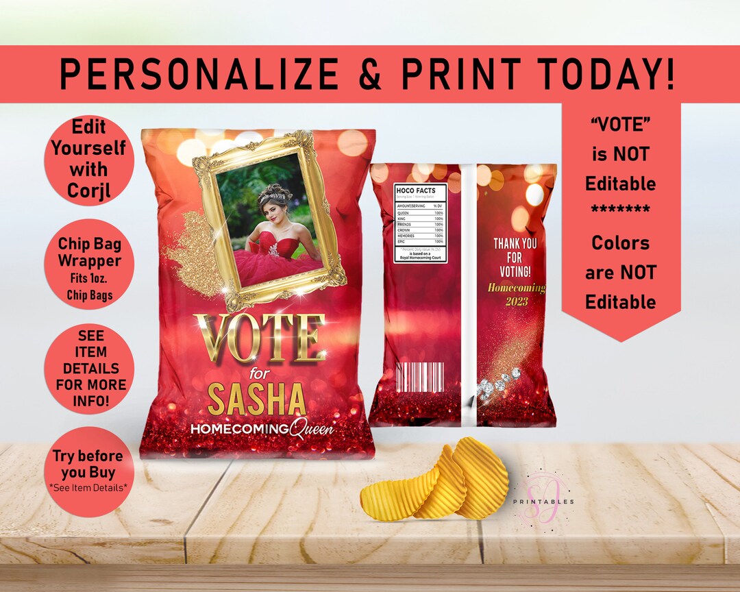Homecoming Red and Gold Chip Bag Wrapper, Homecoming Favor Bag, Photo ...