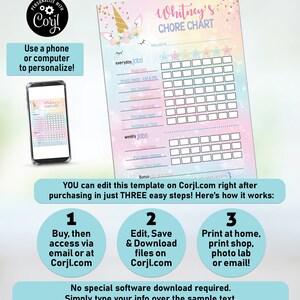Kids Chore Chart Unicorn Unicorn Girl Reward Chart Daily - Etsy