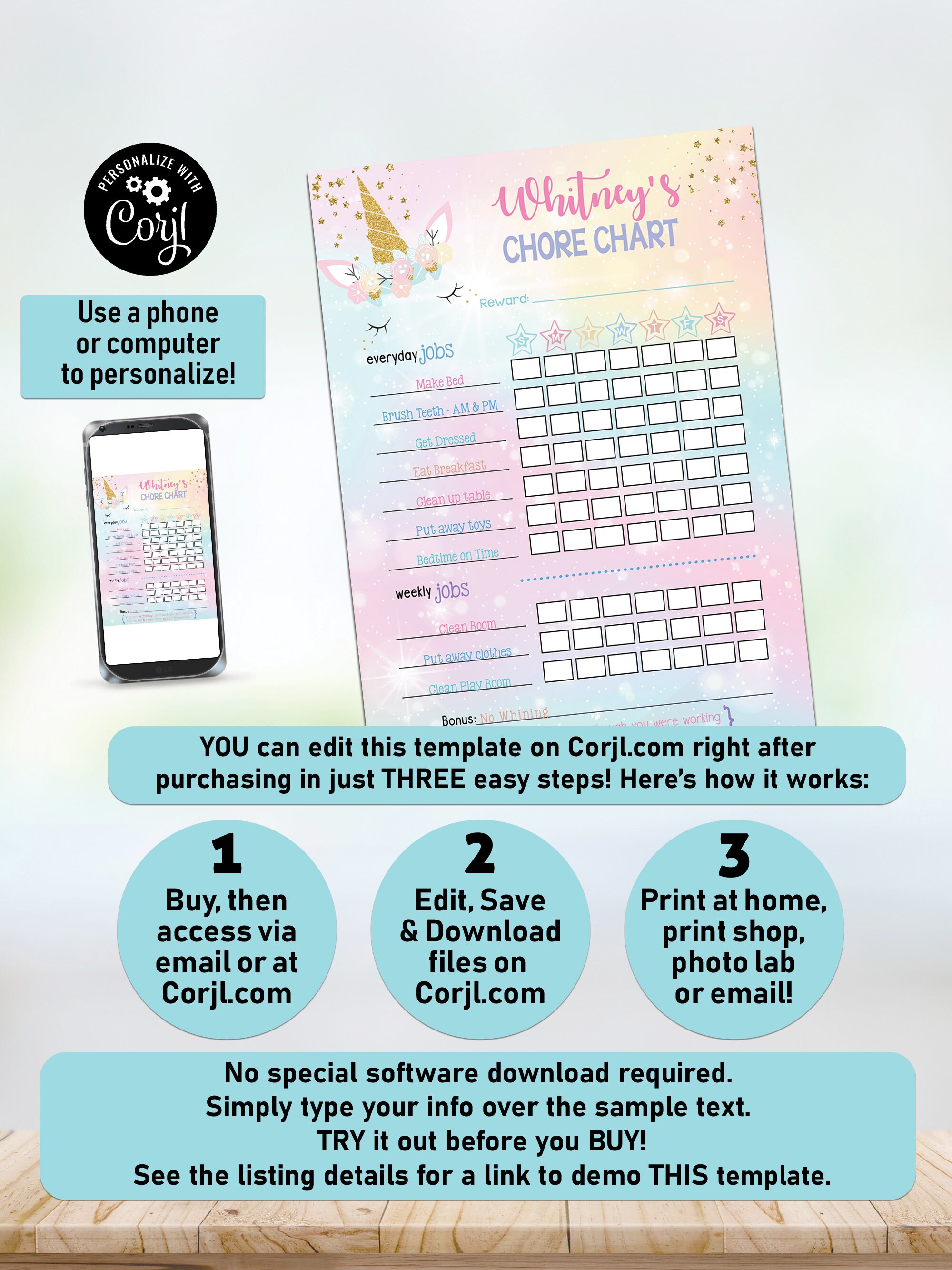 Kids Chore Chart Unicorn Unicorn Girl Reward Chart Daily - Etsy