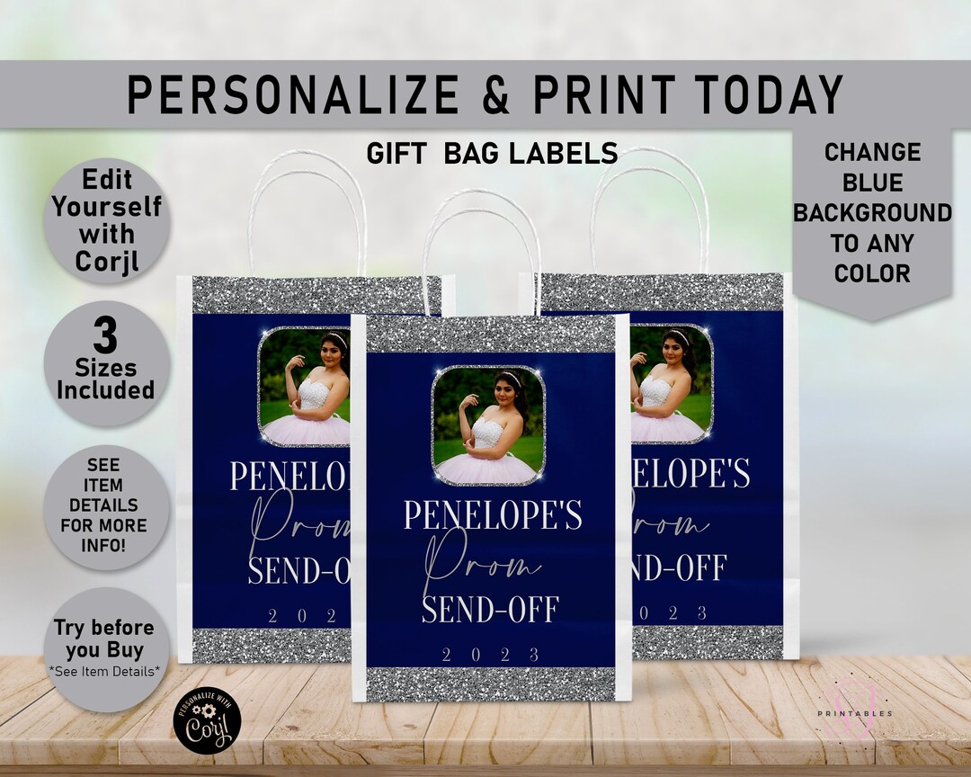 PROM Send-off, Silver Glitter and ANY Color Prom Send off Gift Bag ...