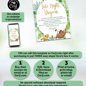 Lion King Baby Shower Late Night Diapers Game, Printable Baby Shower ...