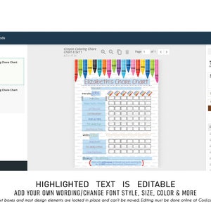 Printable Child Chore Chart, Crayon, Colorful, Daily, Weekly, Bonus Job ...