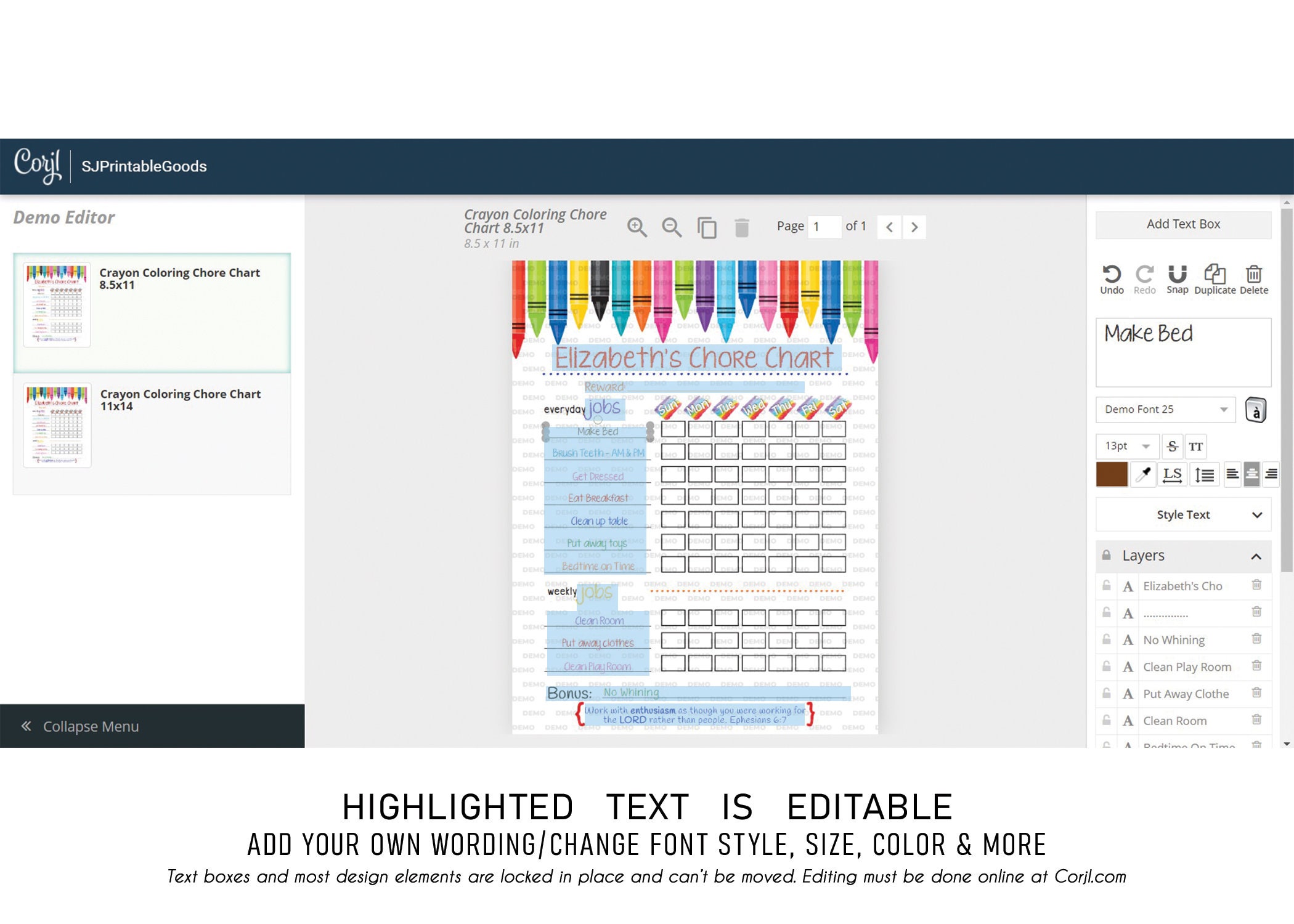 Printable Child Chore Chart Crayon Colorful Daily Weekly - Etsy