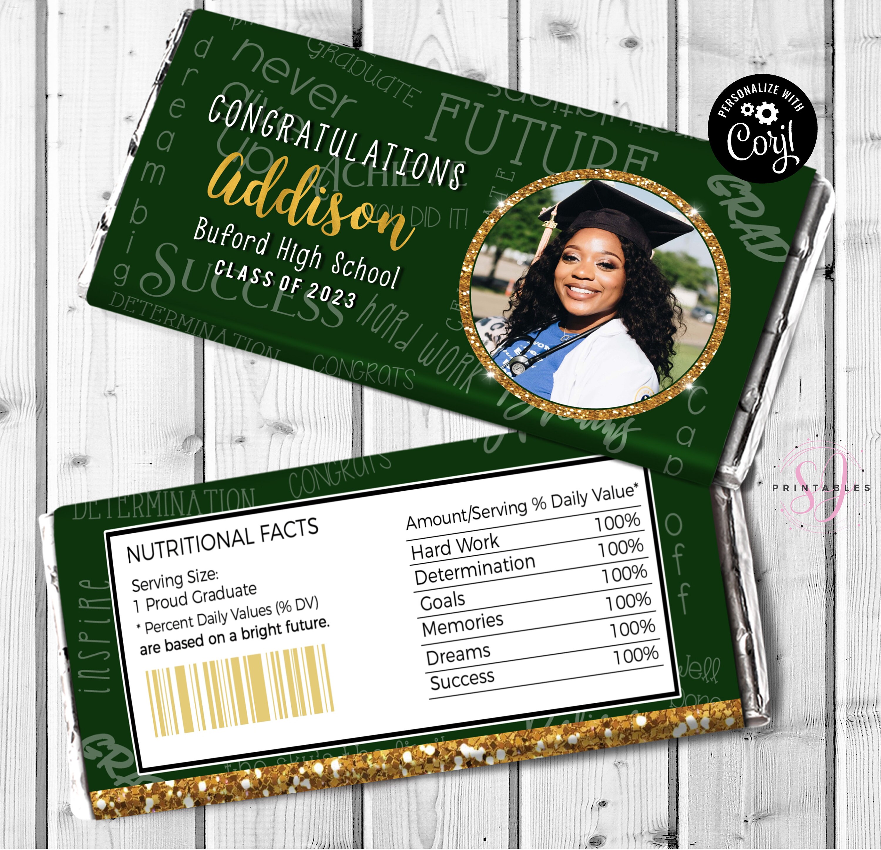 Congratulations Grad Candy Bar Wrapper Gold Glitter and ANY - Etsy
