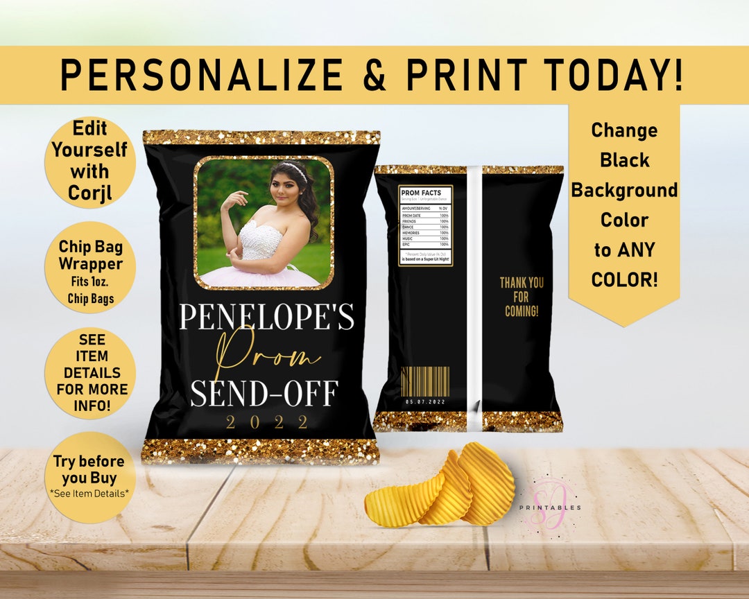 PROM Send-off, Gold Glitter and ANY Color Prom Send off Chip Bag ...
