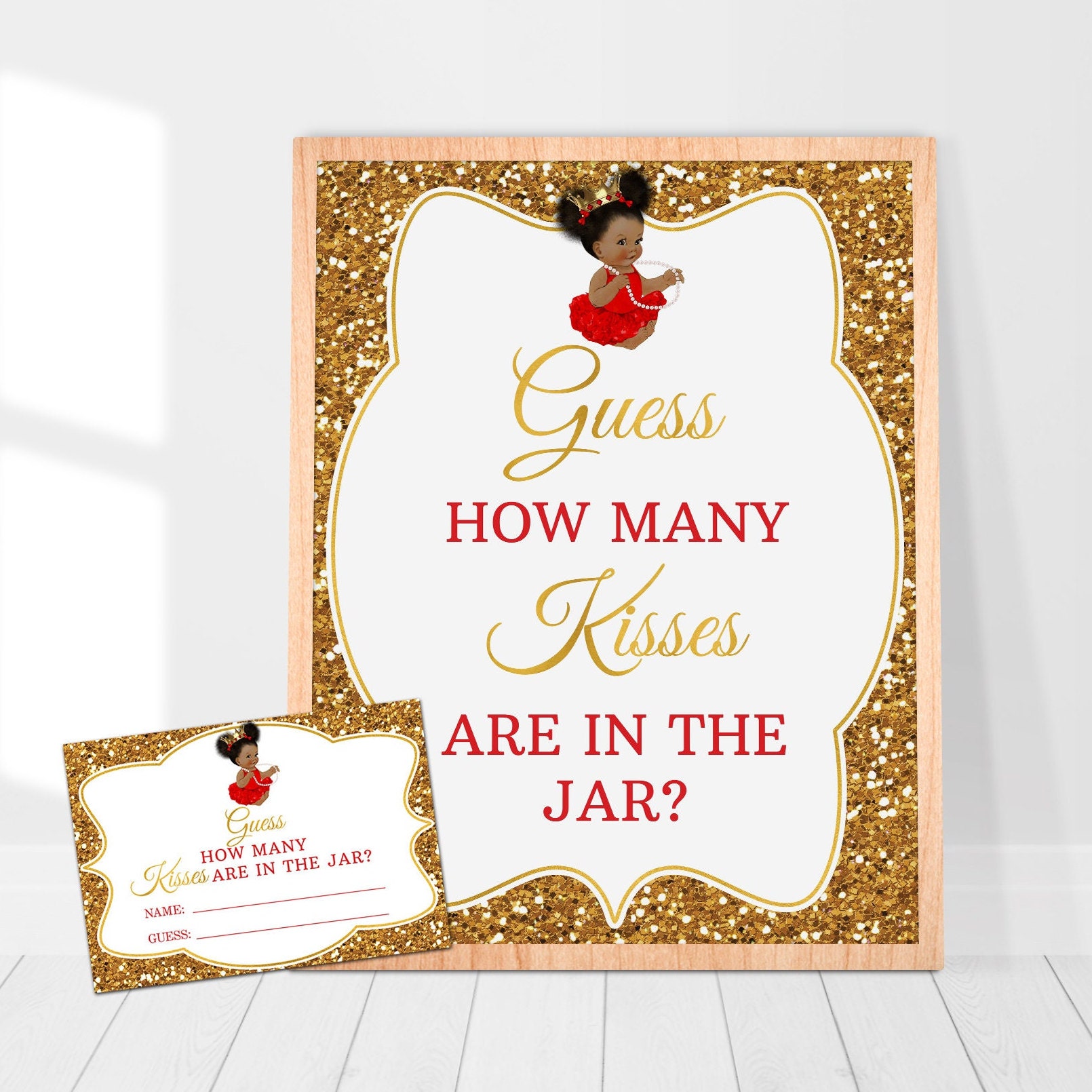 RED & GOLD Princess Guess How Many Sign and Cards Guess How | Etsy