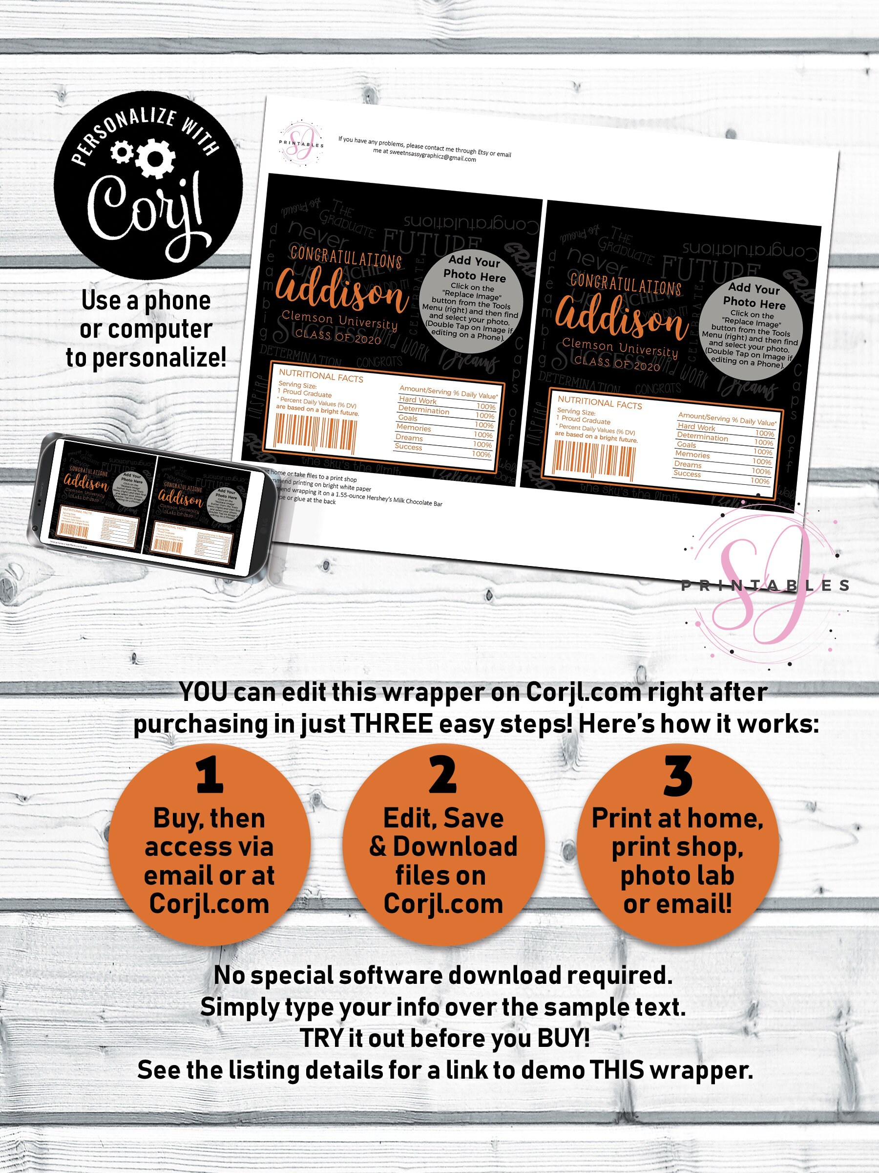 Congratulations Grad Candy Bar Wrapper Black Orange | Etsy