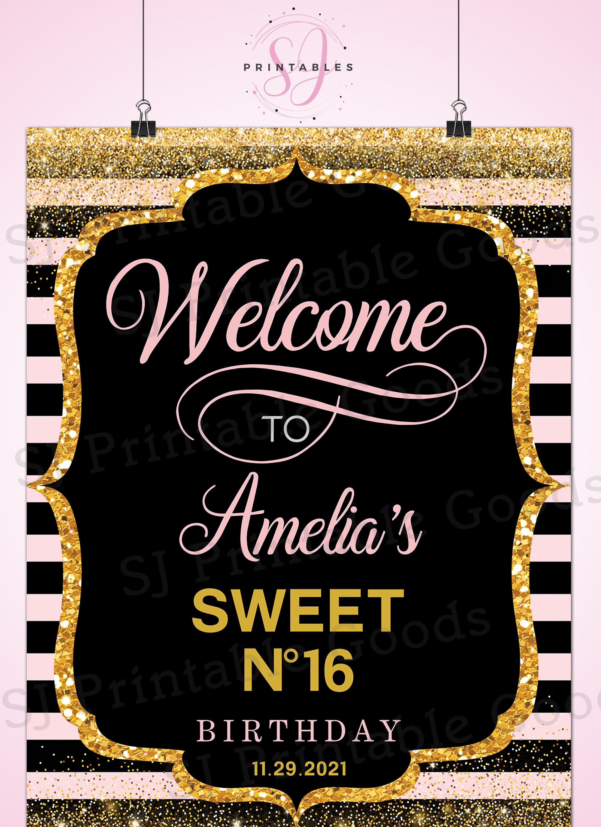 Designer Birthday Party Welcome Sign ANY AGE Teen Sweet 16 - Etsy
