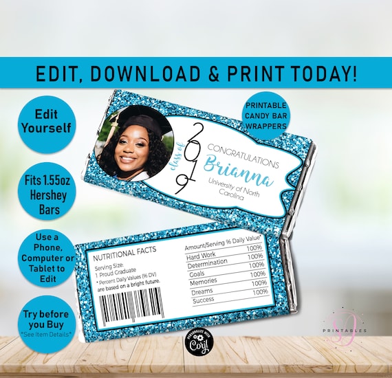 Graduation Candy Bar Wrapper Light Blue Chocolate Wrappers | Etsy