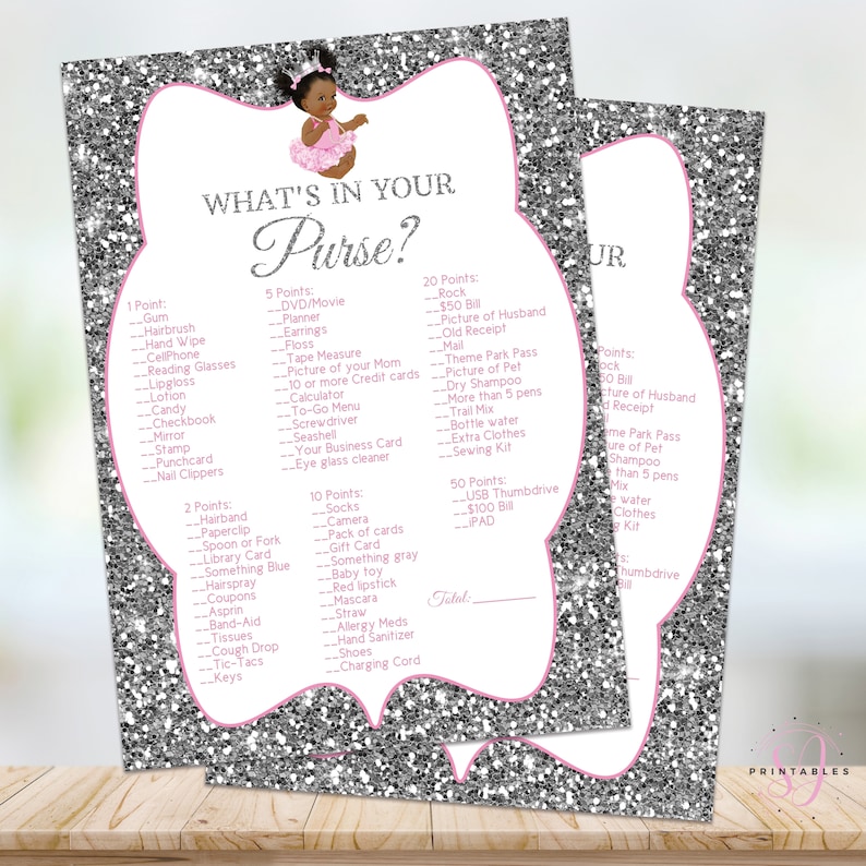 What's in Your Purse Baby Shower Game, Whats in Your Purse, Princess ...