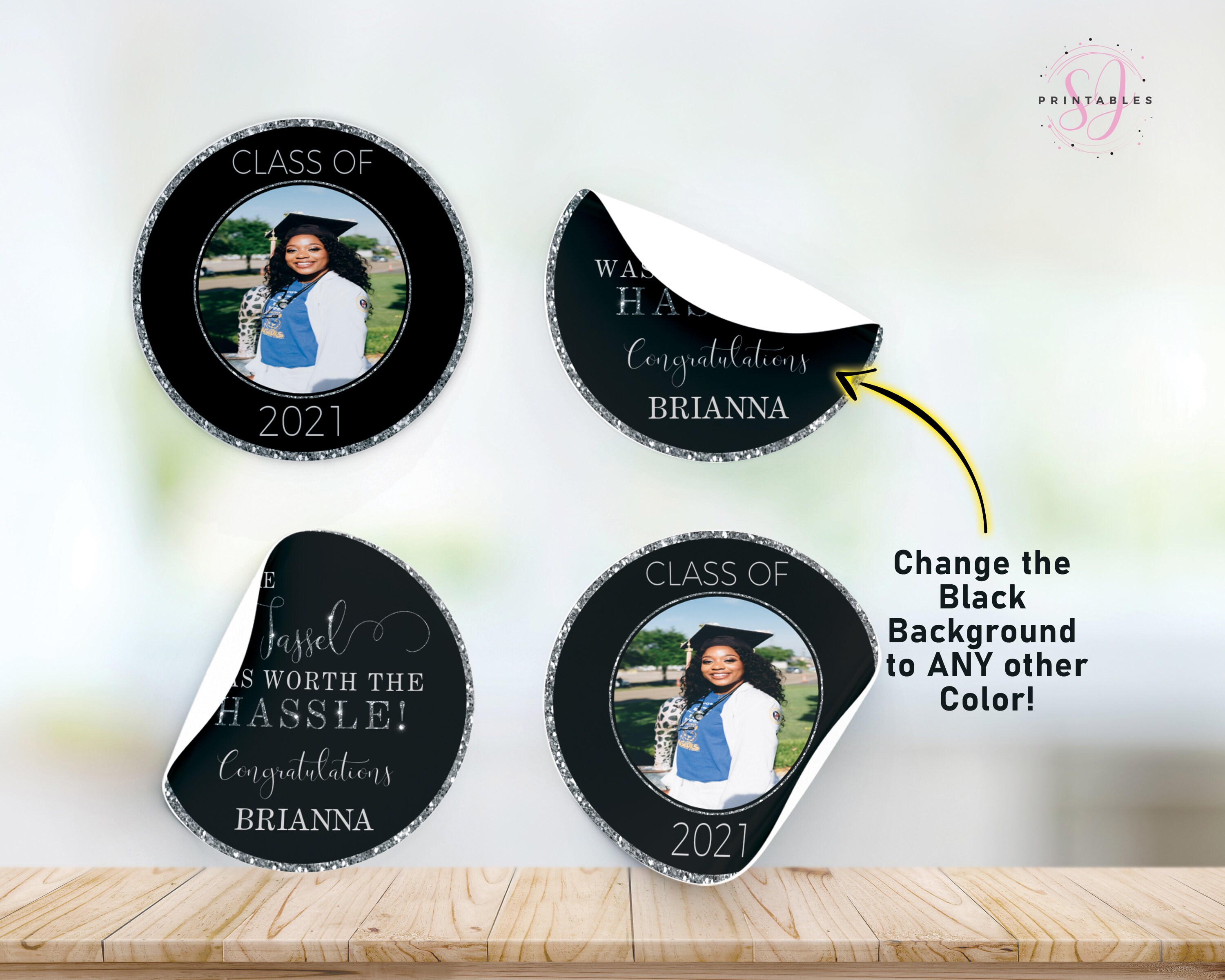 Silver Glitter and ANY COLOR Graduation Stickers or Tags, Class of 2025 ...