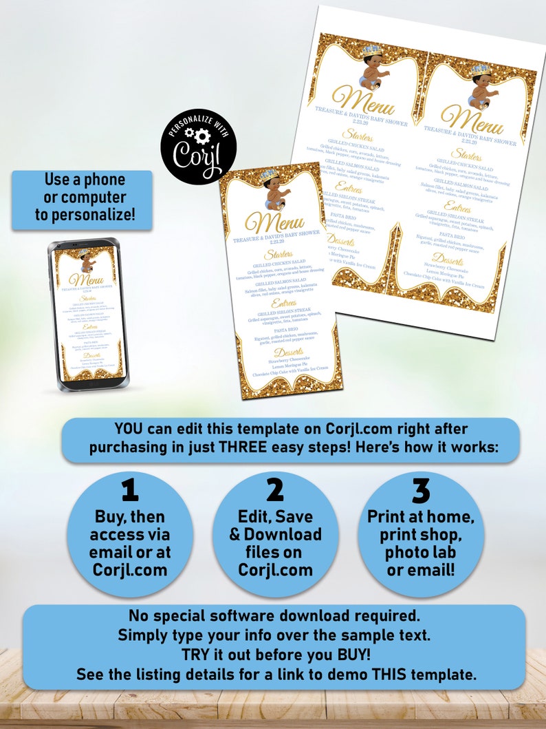Prince Baby Shower Menu, Little Prince, Menu, Gold Glitter Menu ...