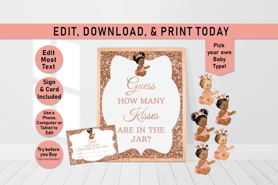 Rose Gold Princess Guess How Many Sign and Cards Guess How - Etsy