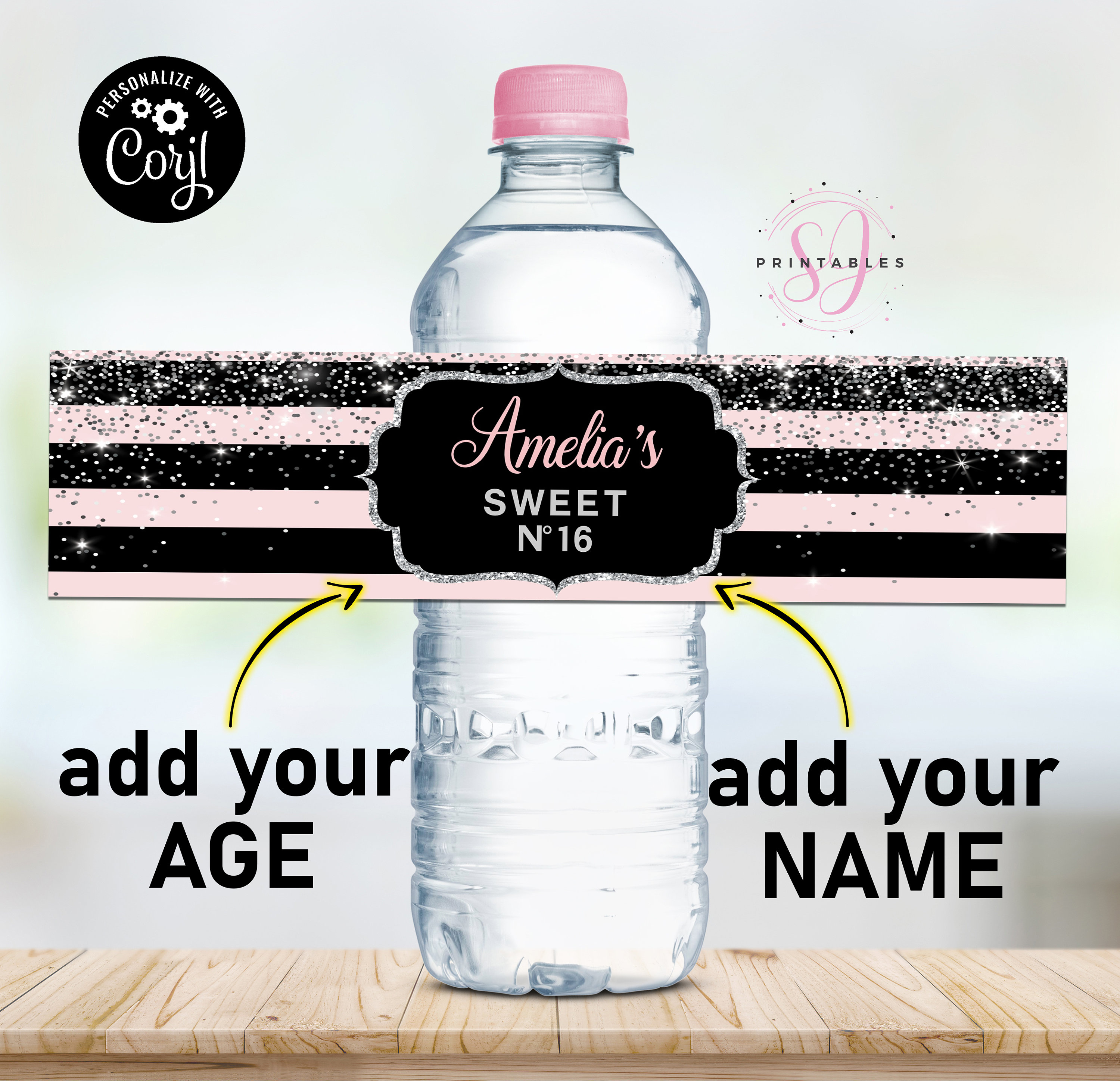 Designer Birthday Party Water Labels ANY AGE Labels Adult | Etsy