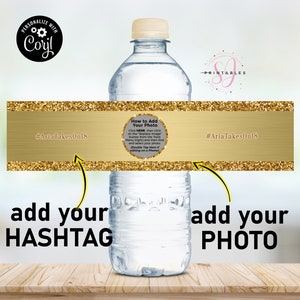 Gold on Gold Glitter ANY AGE Birthday EDITABLE Water Bottle Labels ...