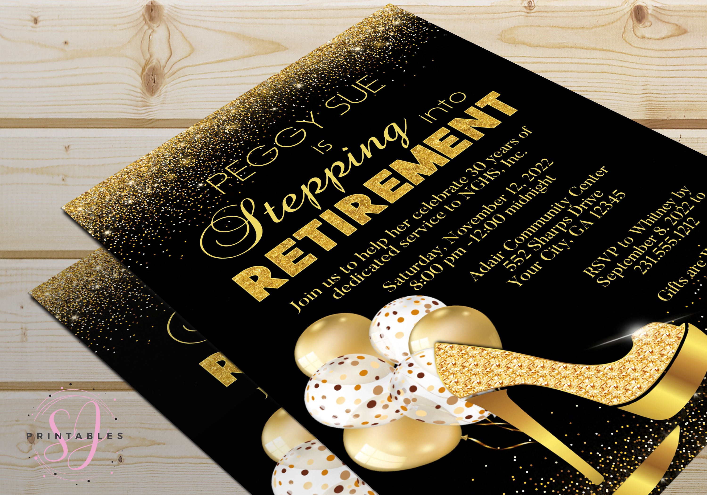 Gold RETIREMENT Party Invitation, Stepping Into Retirement, Retirement ...