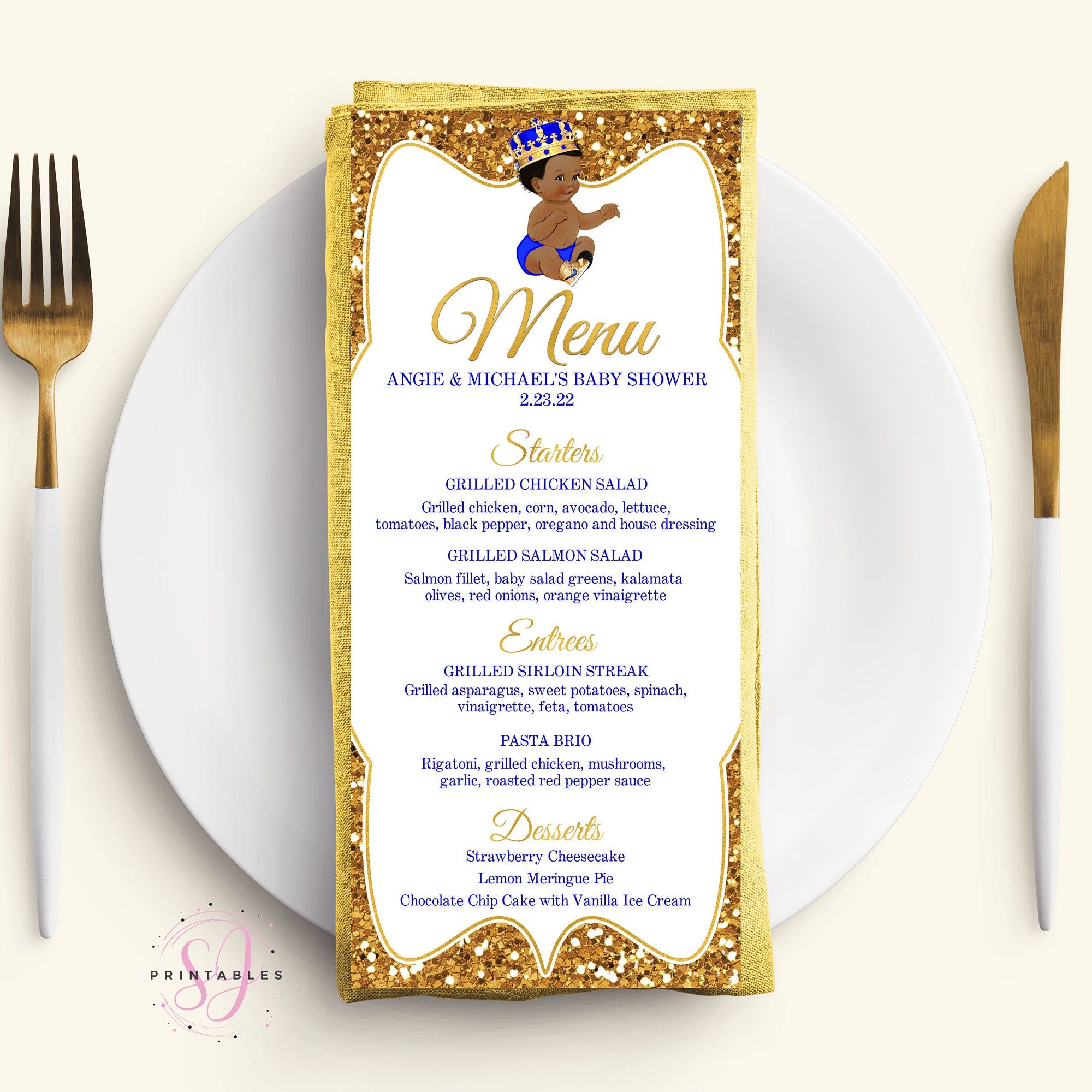 Royal Blue Prince Baby Shower Menu Little Prince Menu Gold - Etsy
