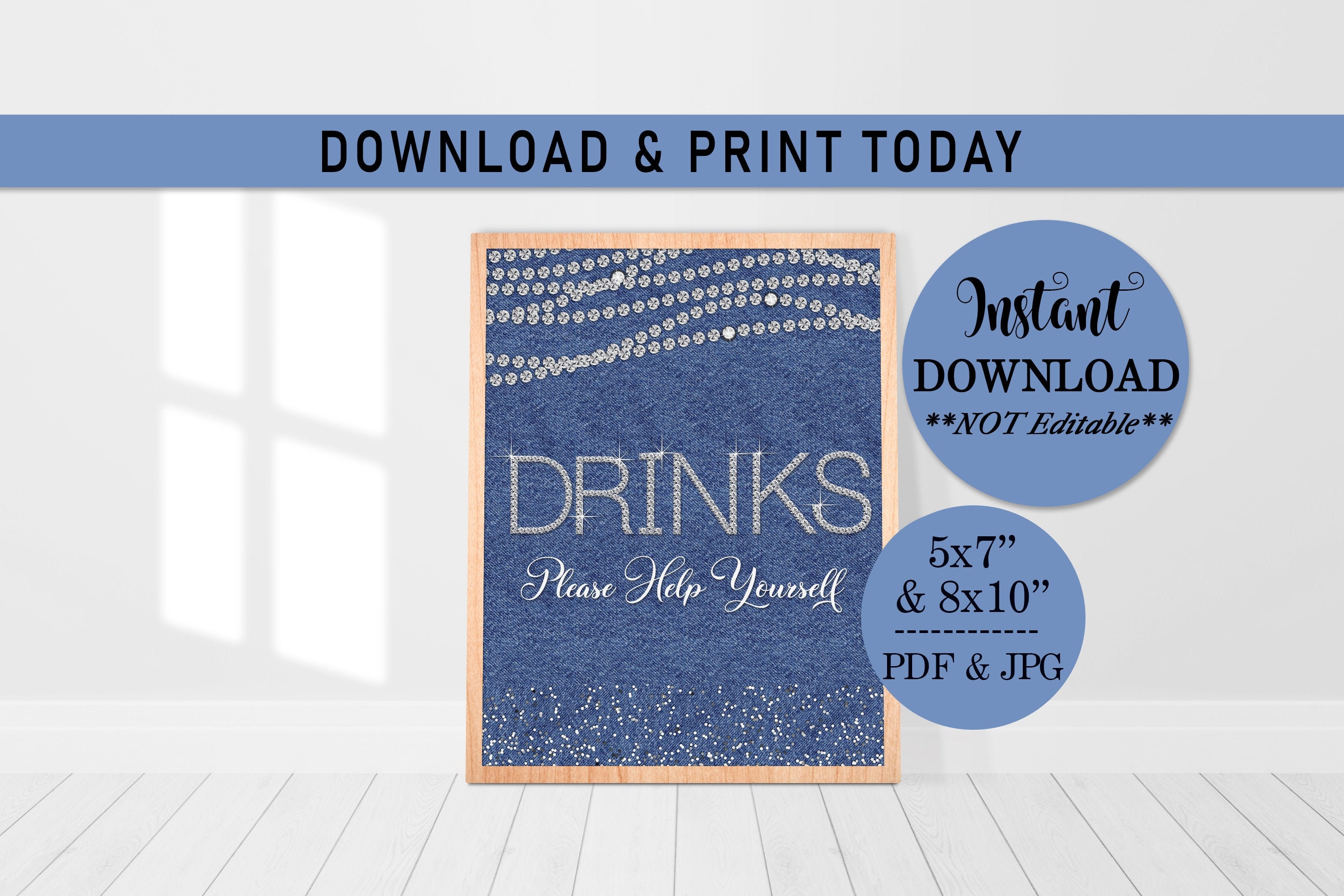 INSTANT Denim and Diamonds Drinks Table Sign Beverage Party | Etsy