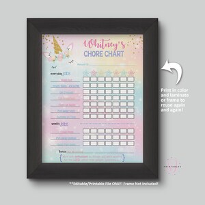 Kids Chore Chart Unicorn Unicorn Girl Reward Chart Daily - Etsy