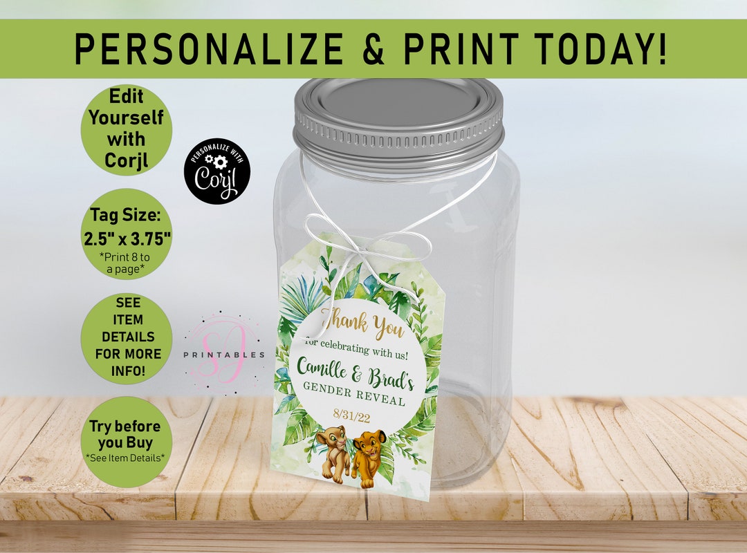 Simba and Nala Gender Reveal Gift Tag, EDITABLE Reveal Tags, Lion King ...