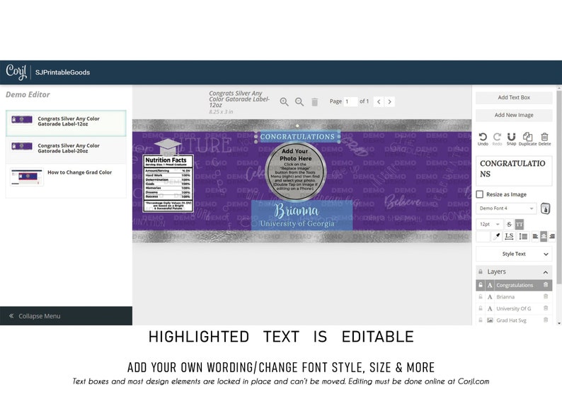 SILVER and ANY COLOR Graduation Gatorade Labels 12oz 20oz - Etsy