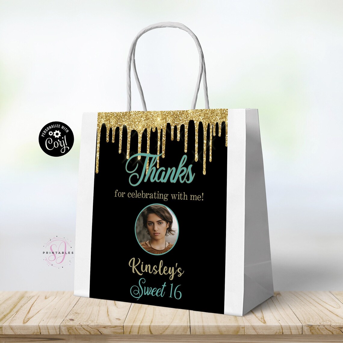 Gold Drip Glitter and ANY COLOR Birthday Gift Bag Labelgift | Etsy