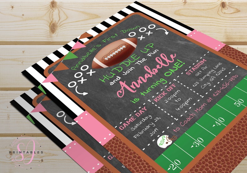 Girl Pink Football Birthday Invite, Football, Girl Birthday, Football ...