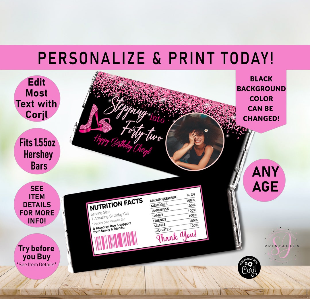 Stepping Into ANY AGE Hot Pink Birthday Hershey Candy Bar Wrappers ...