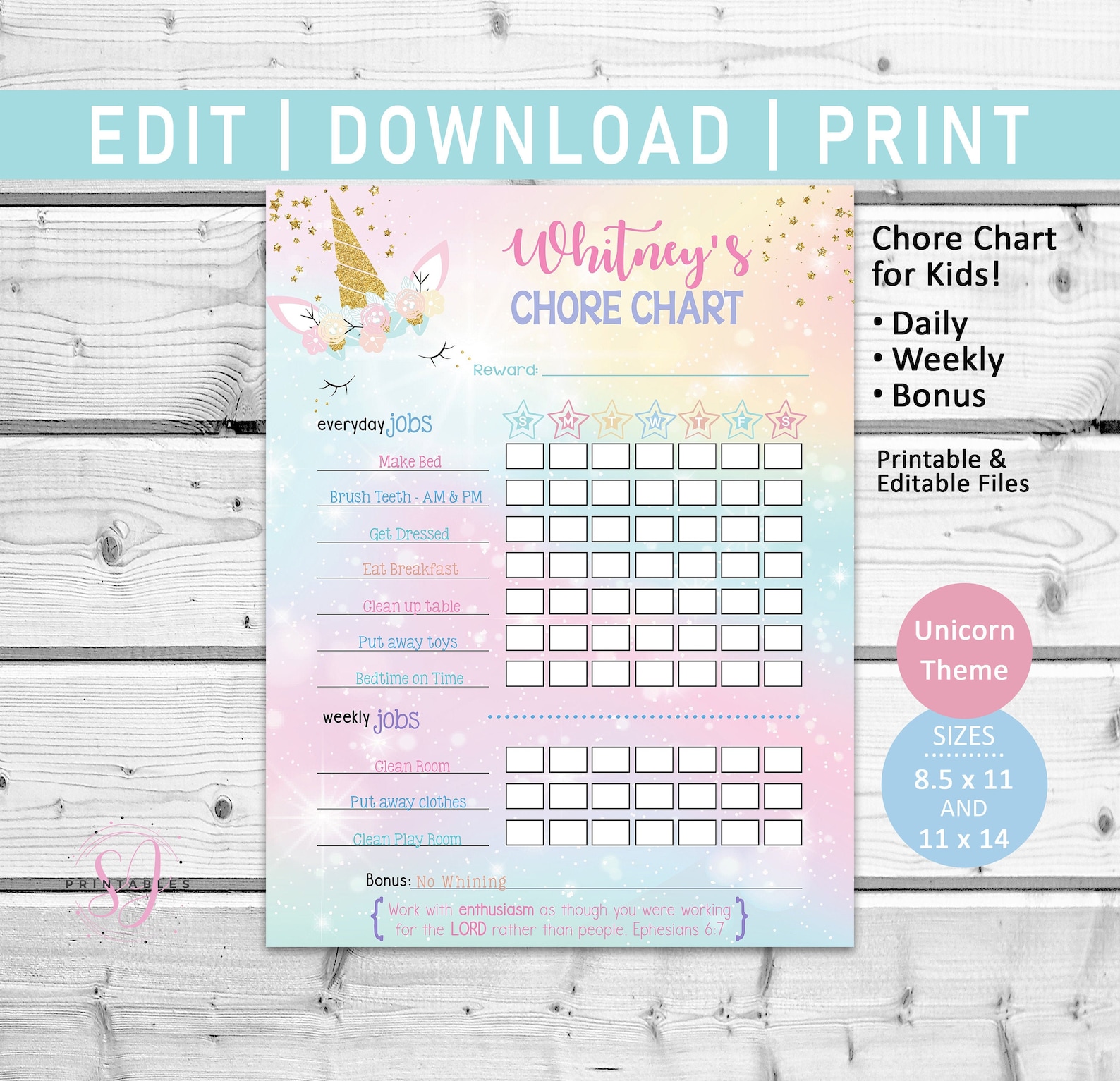 Kids Chore Chart Unicorn Unicorn Girl Reward Chart Daily - Etsy