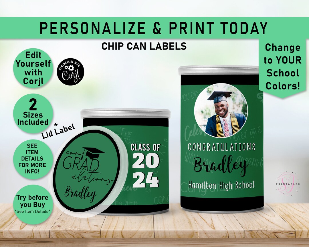 Graduation Birthday Mini Chips Can Label, ANY COLORS, Change to YOUR ...