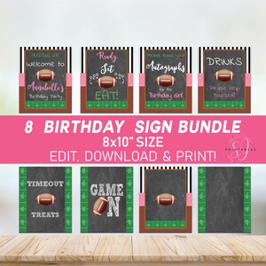 GIRL Football Sign Bundle, Football Birthday Signs, Football Party ...