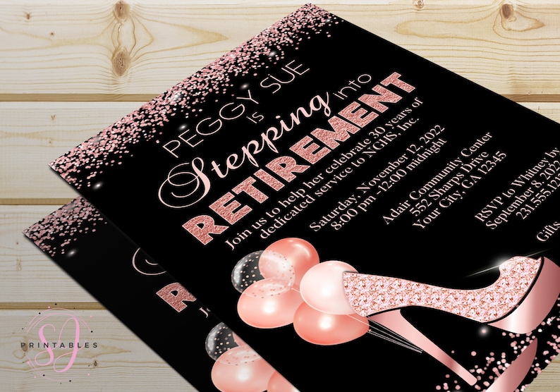 Rose Gold RETIREMENT Party Invitation Stepping Into | Etsy