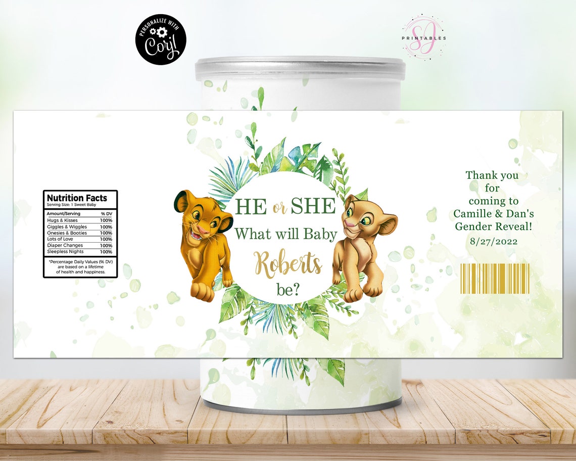 Lion King Simba Gender Reveal Chip Can Label Chip Can Label | Etsy