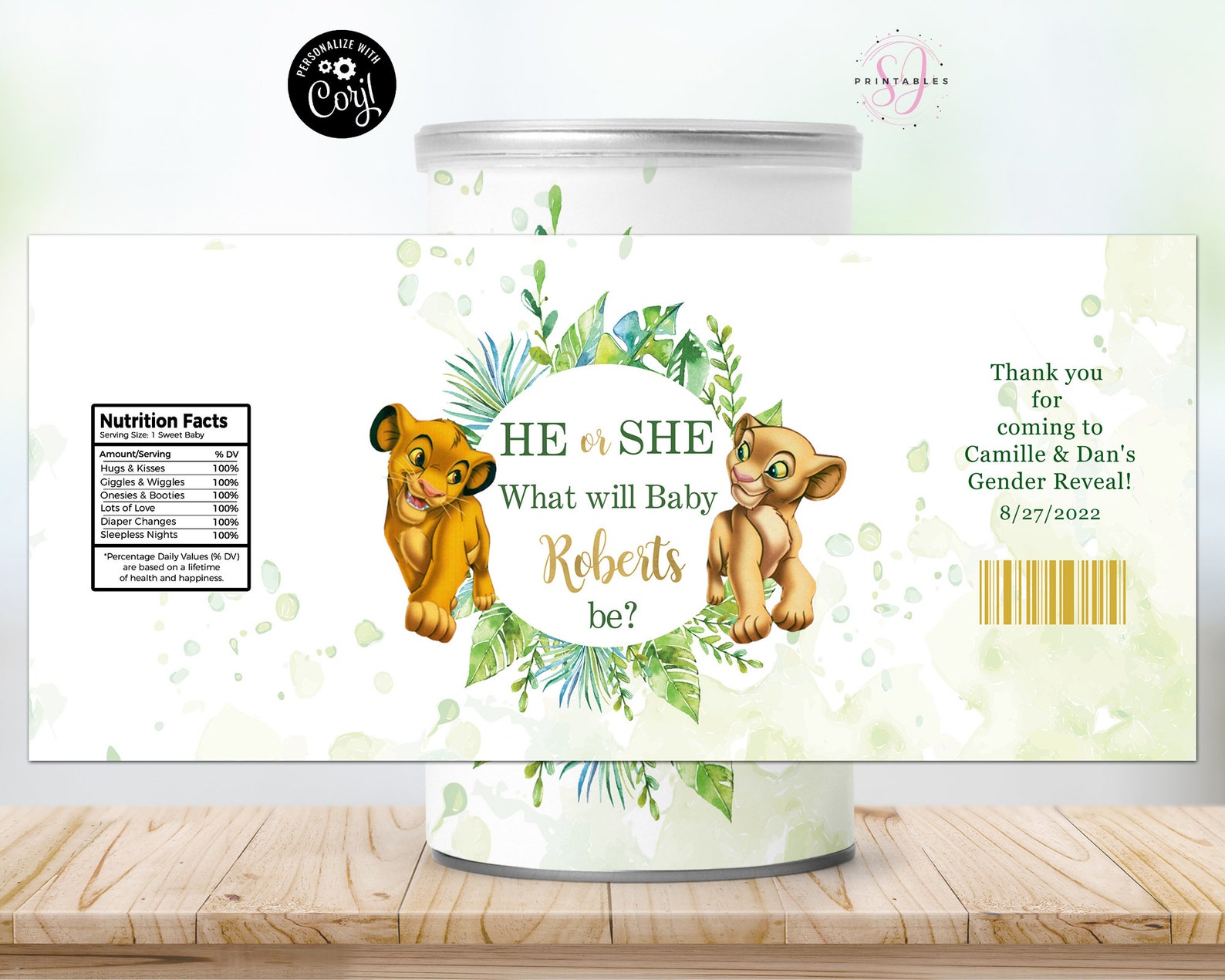Lion King Simba Gender Reveal Chip Can Label Chip Can Label - Etsy