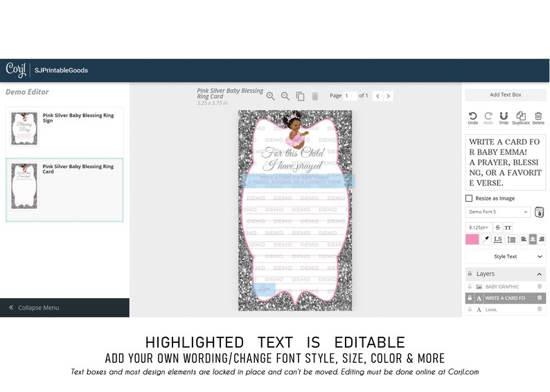 Pink & Silver Princess Blessing Ring Sign and Cards Blessing - Etsy