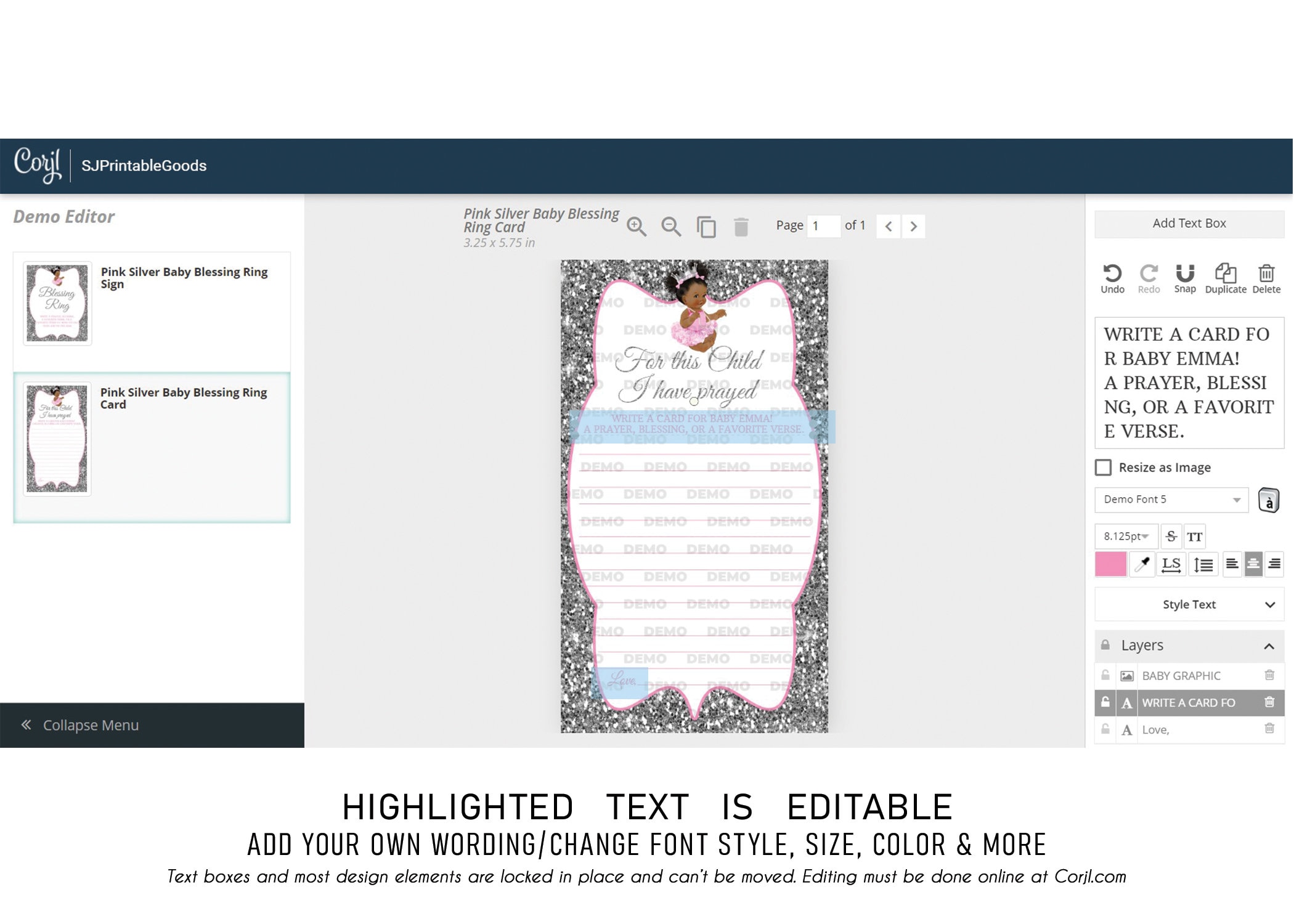 Pink & Silver Princess Blessing Ring Sign and Cards Blessing | Etsy
