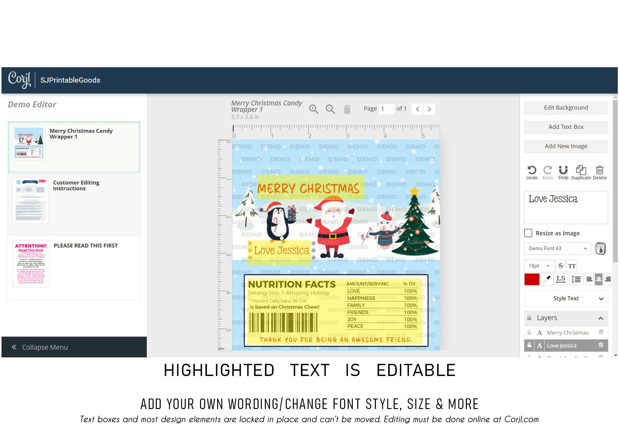 Christmas Hershey Candy Bar Wrapper Label, Editable Christmas Chocolate ...