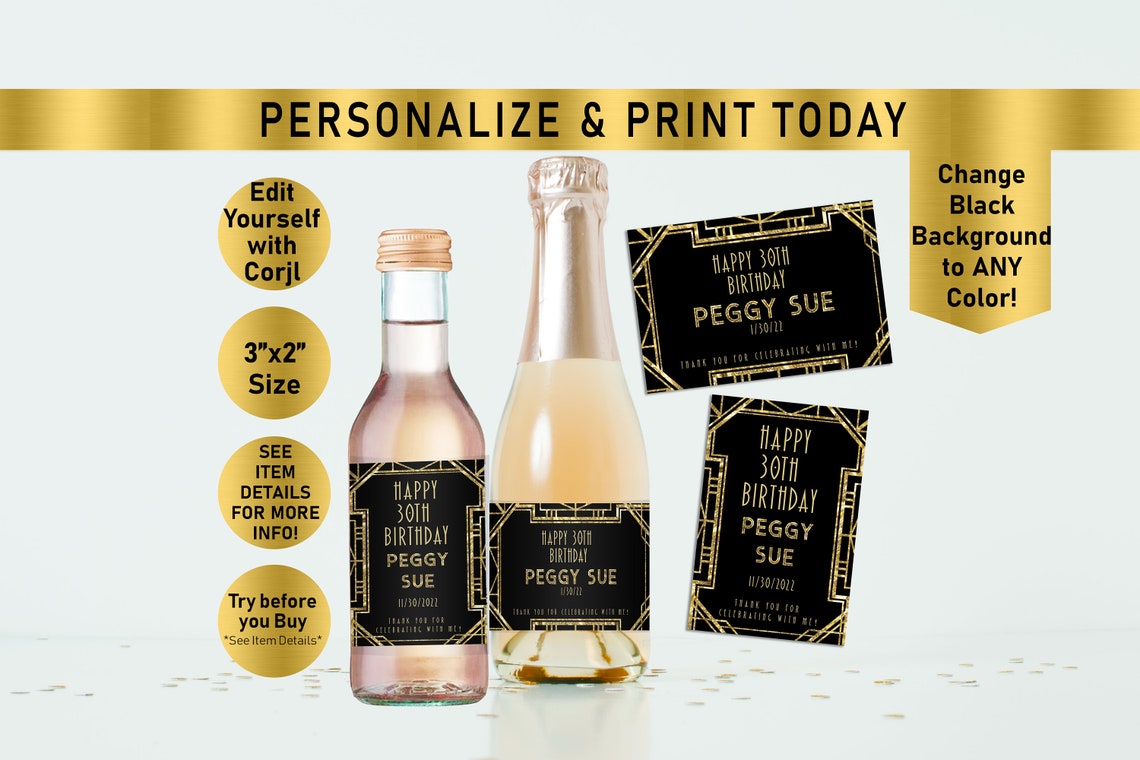 Mini Wine Labels, Great Gatsby, Great Gatsby Favors, Mini Apple Cider ...