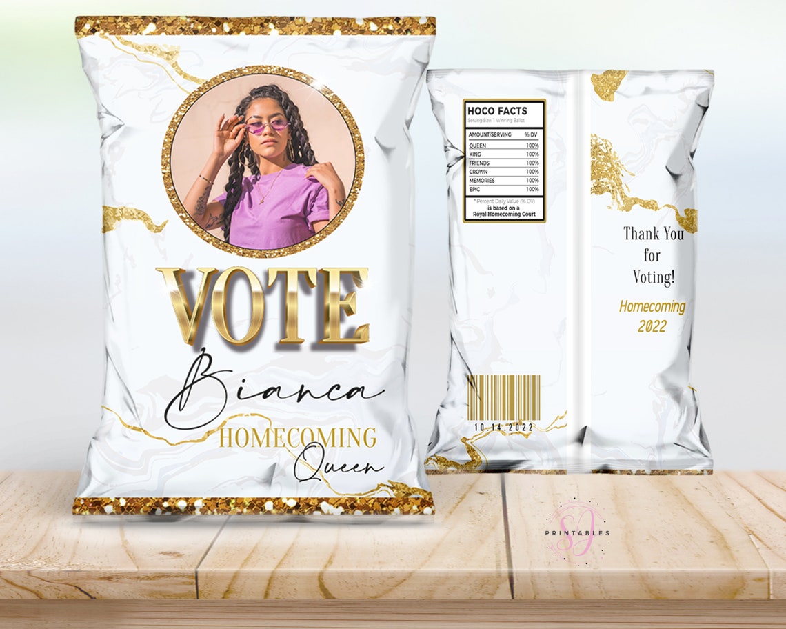 Homecoming Gold and White Chip Bag Wrapper, Homecoming Favor Bag, Photo ...