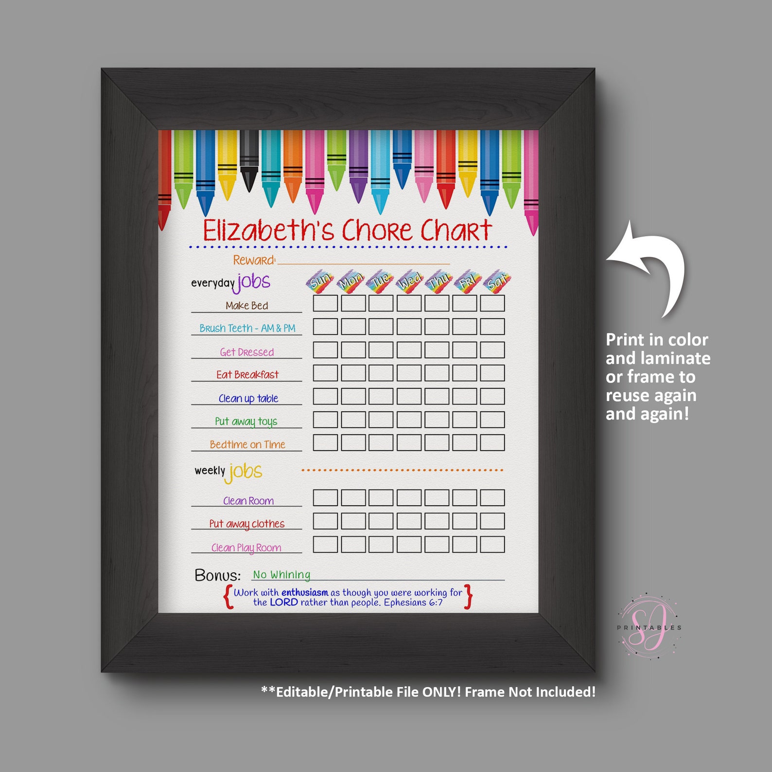 Printable Child Chore Chart Crayon Colorful Daily Weekly | Etsy