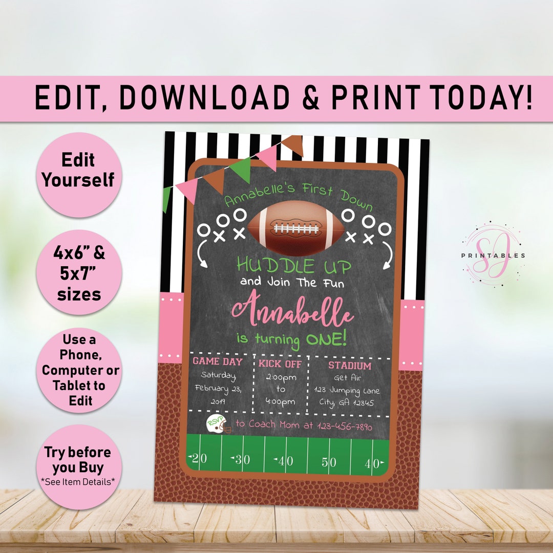 Girl Pink Football Birthday Invite, Football, Girl Birthday, Football ...