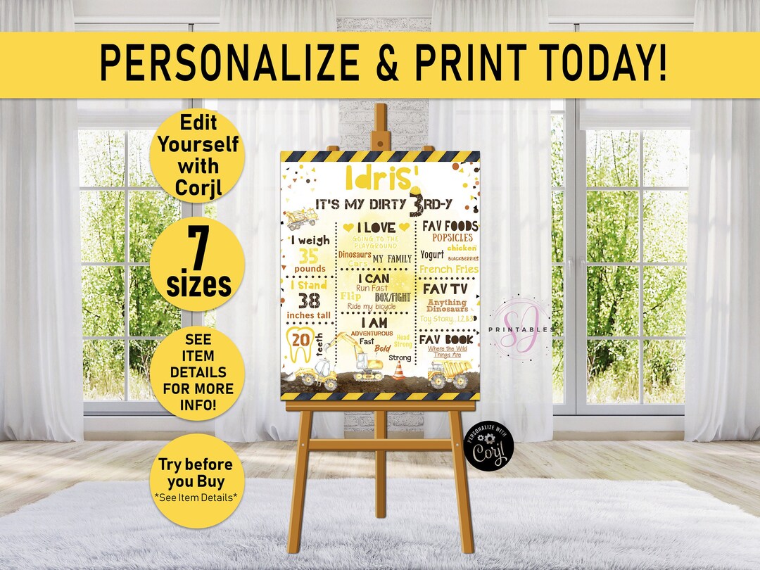 MILESTONE SIGN, Dirty 3rdy Birthday Poster, Construction Birthday ...